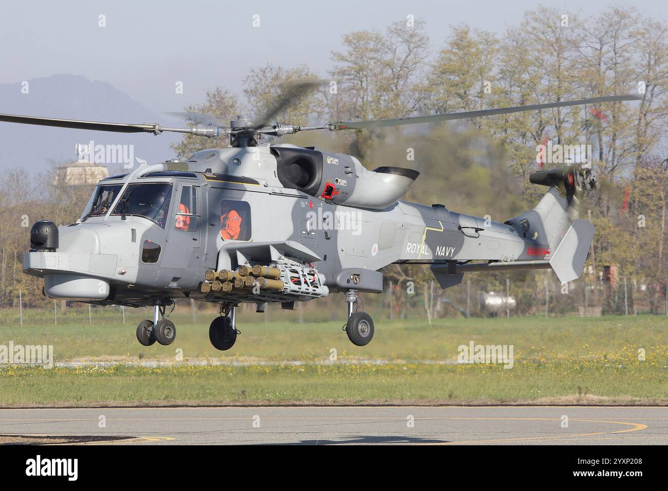 A Royal Navy AW159 Wildcat helicopter equipped with simulated Martlet ...
