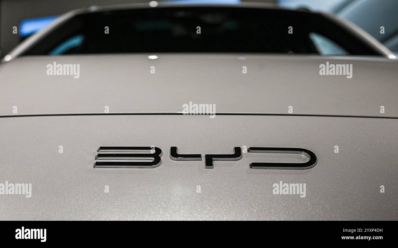 Berlin, Germany. 06th Dec, 2024. The BYD logo on a BYD car in the BYD ...