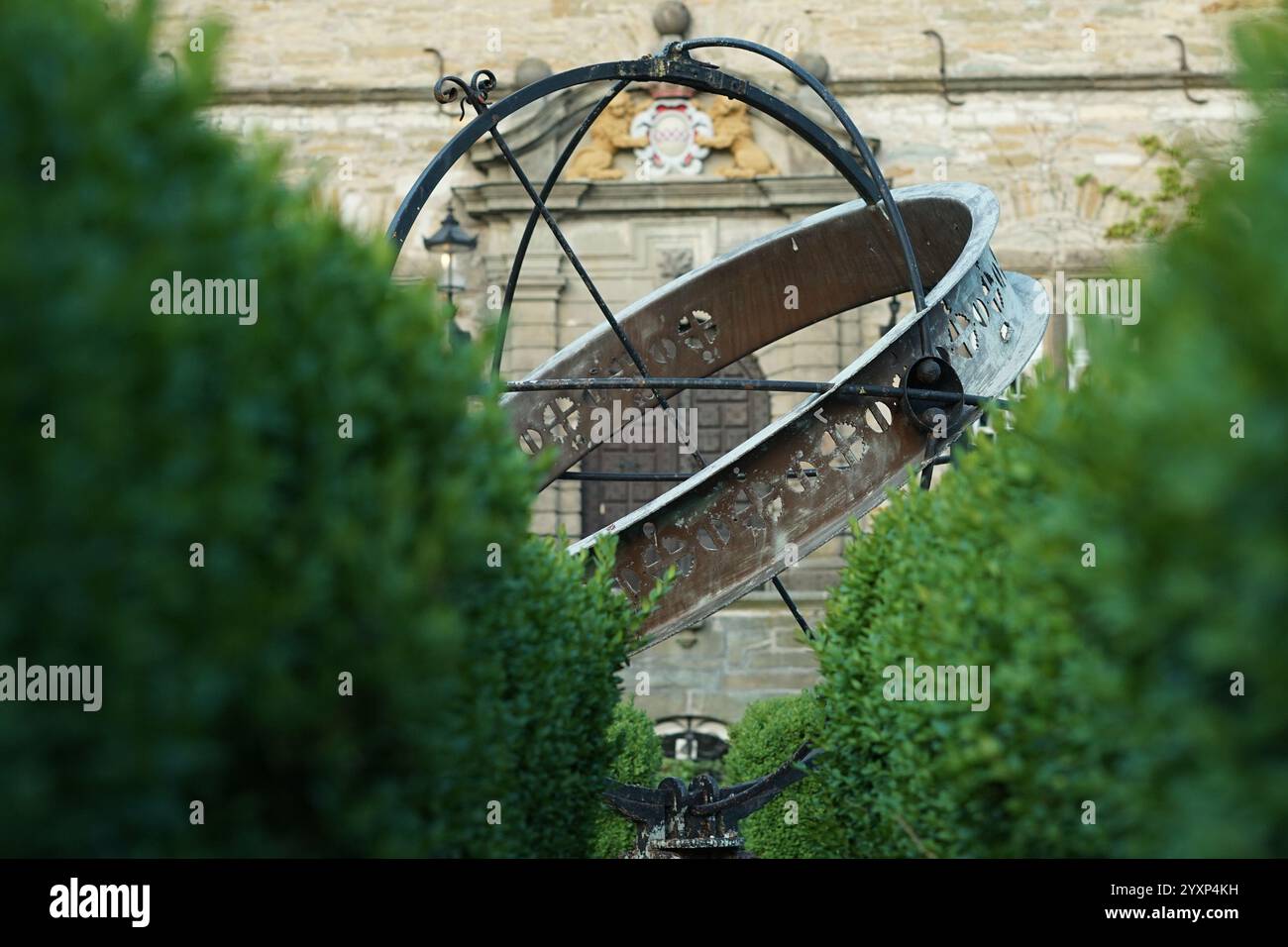 A large metal sphere with a small circle in the middle. The sphere is ...