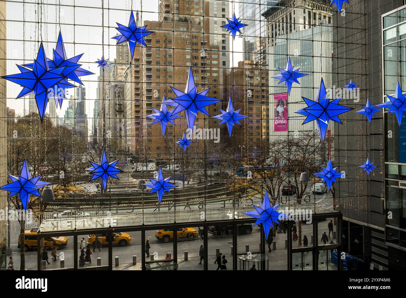 Christmas decorations at the entrance of Columbus Circle shopping mall ...
