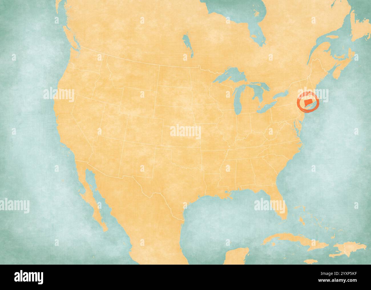 Connecticut on the map of United States of America in soft grunge and ...