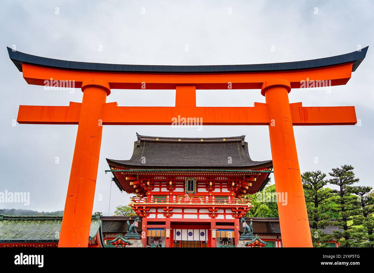 View of the Fushimi Inari Shrine Tower Gate, the largest gate in the ...