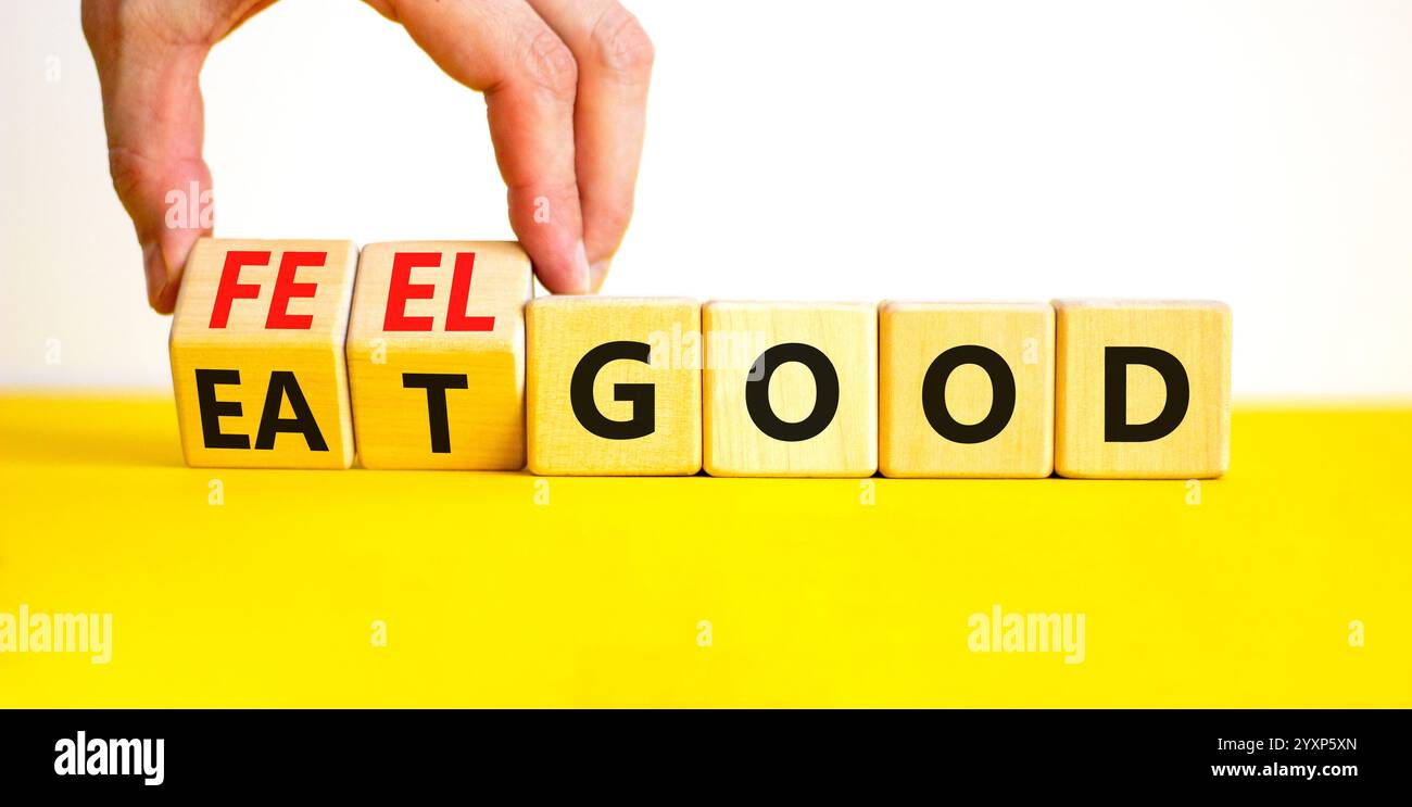 Eat and feel good symbol. Concept words Eat good Feel good on wooden ...