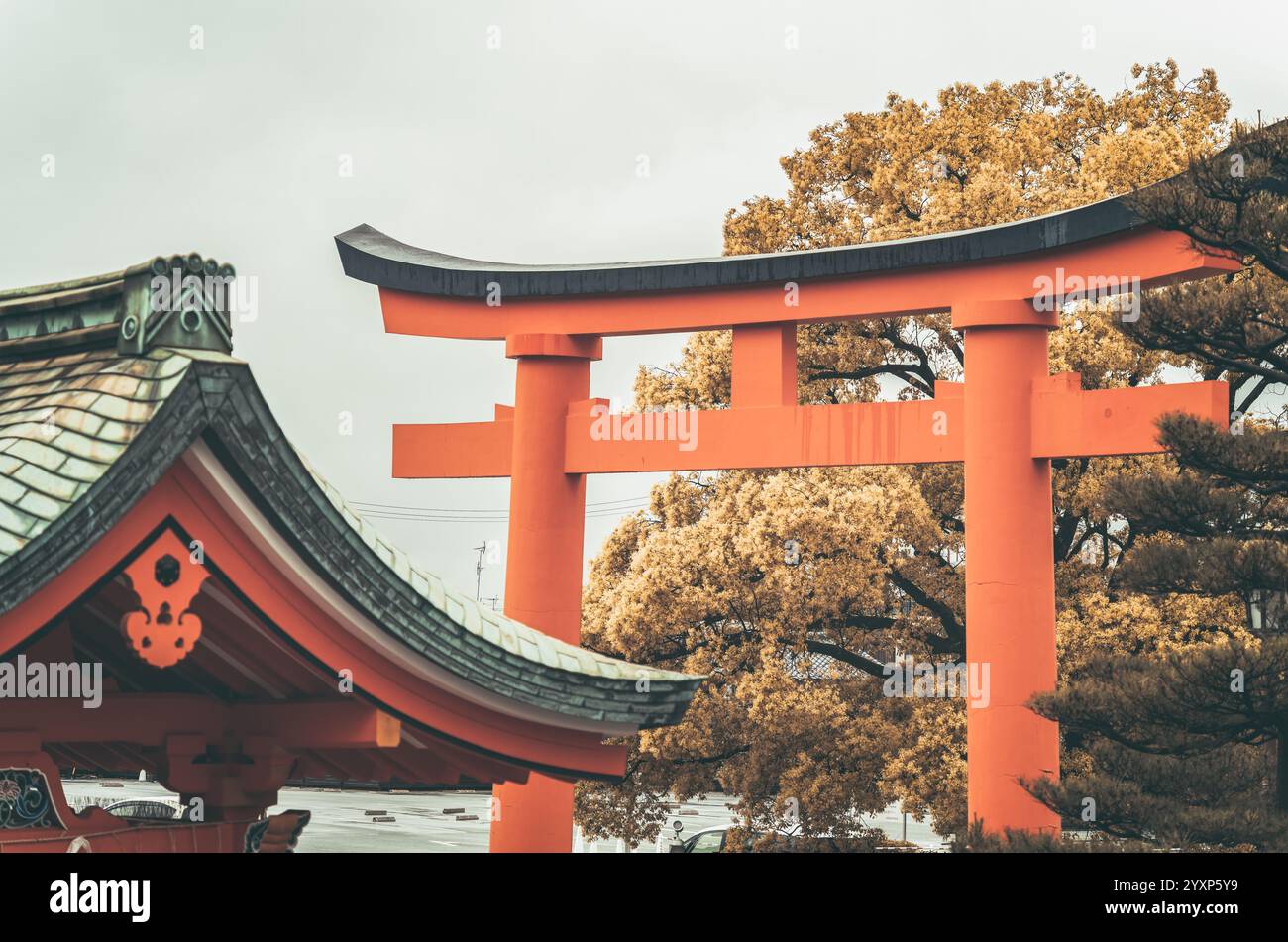 Large Torii Gate at the entrance of Fushimi Inari Taisha path. Japanese ...