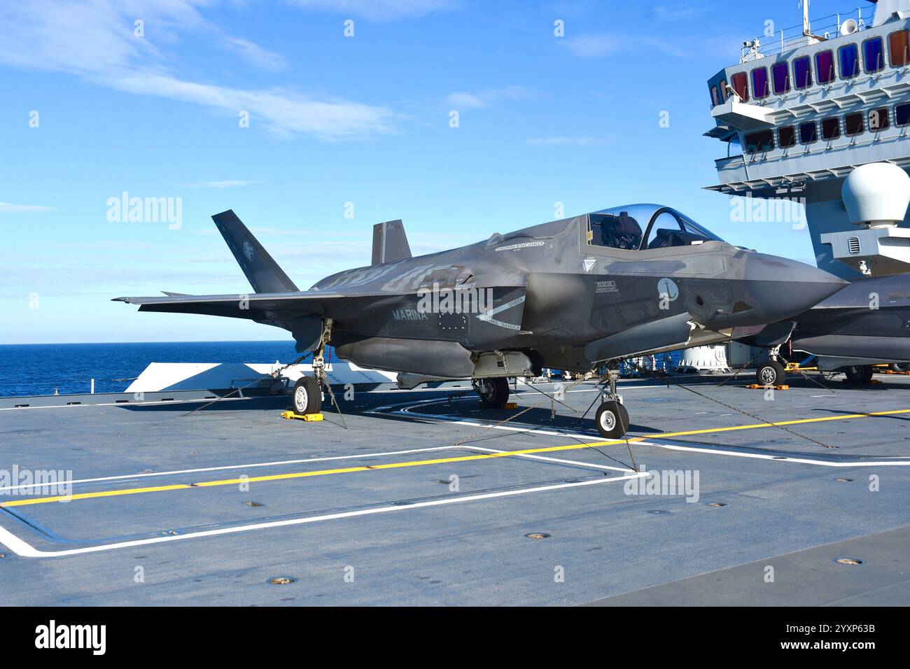 Italian Navy F-35B jet parked on the deck of the aircraft carrier ...