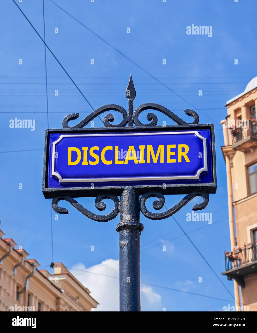 Disclaimer symbol. Concept word Disclaimer on beautiful blue road sign ...