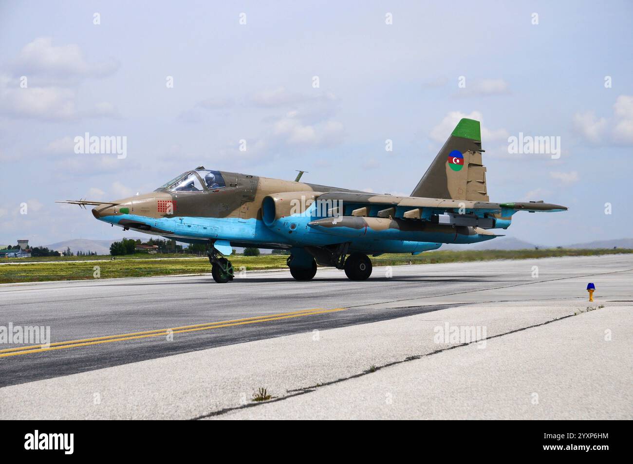 Azerbaijani Air Force Su-25 jet taxiing at Konya Air Base, Turkey Stock ...