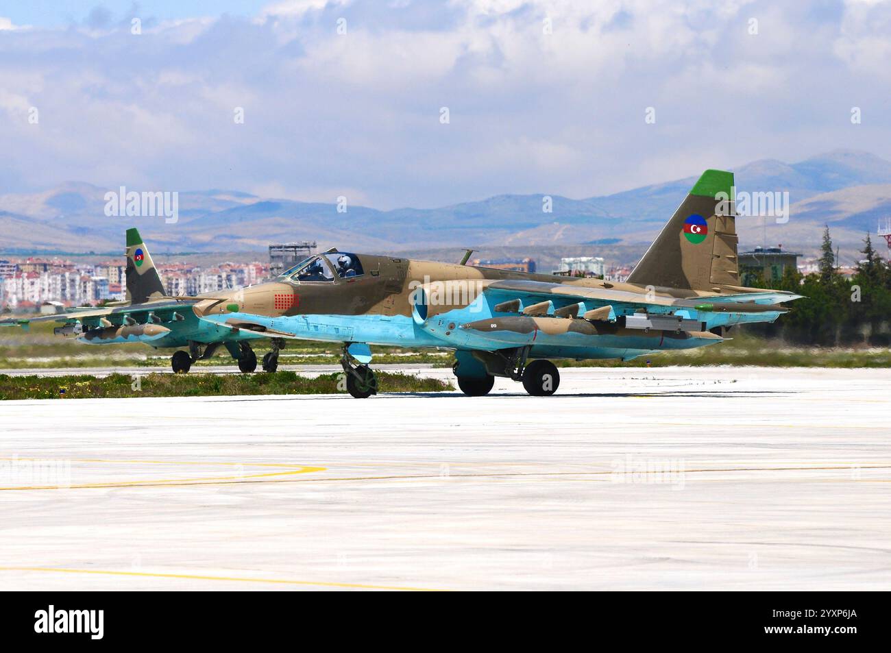 Azerbaijani Air Force Su-25 jet taxiing at Konya Air Base, Turkey Stock ...