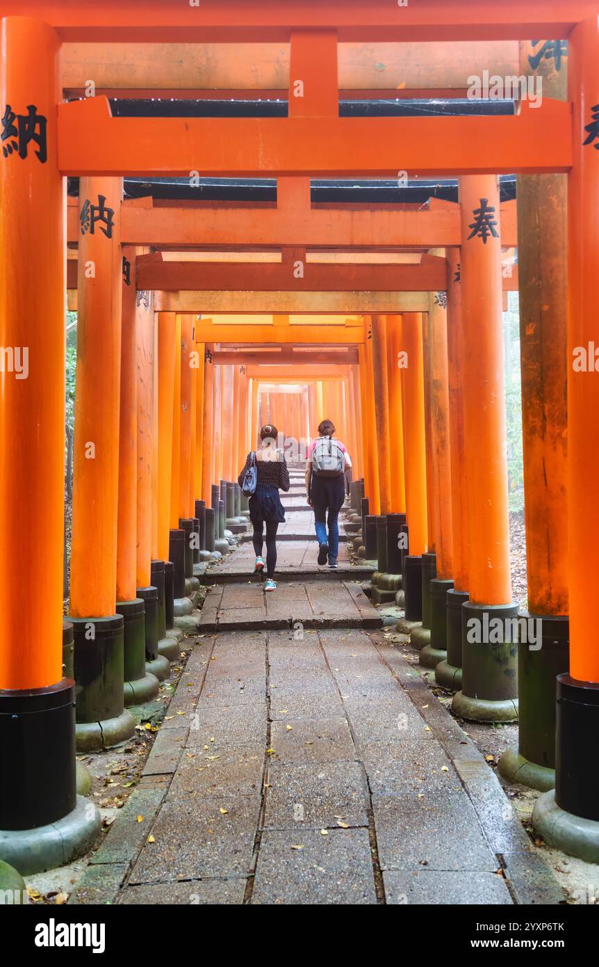 The torii gate covered walking path at Fushimi Inari Taisha temple in ...