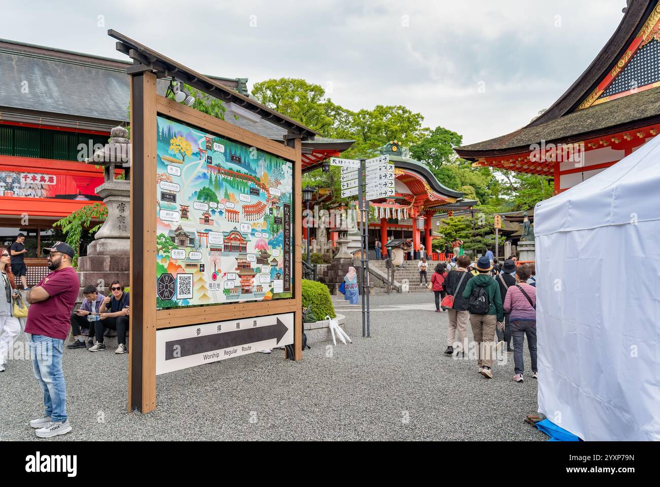 Kyoto, Japan - 05.07.2024: Guide map at the entrance of Fushimi Inari ...