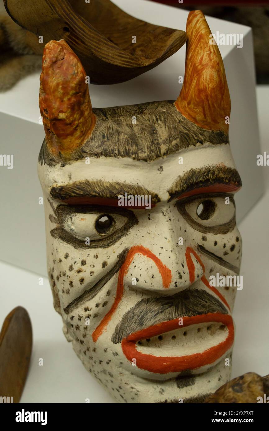 Typical artisan mask for traditional masquerade celebration, Iberian ...