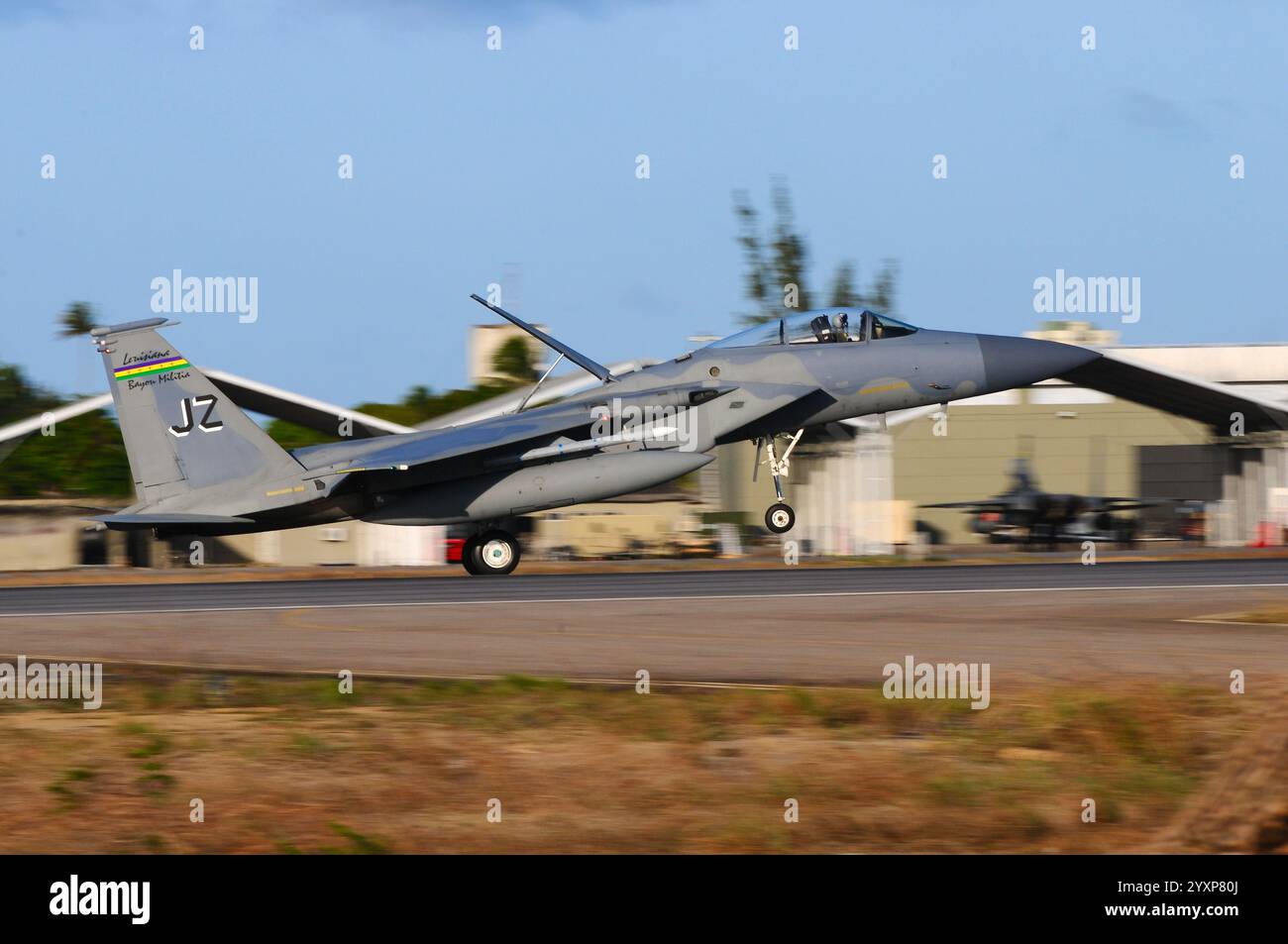 An F-15C of the U.S. Air Force 159th Fighter Wing landing at Natal Air Force Base, Brazil Stock ...