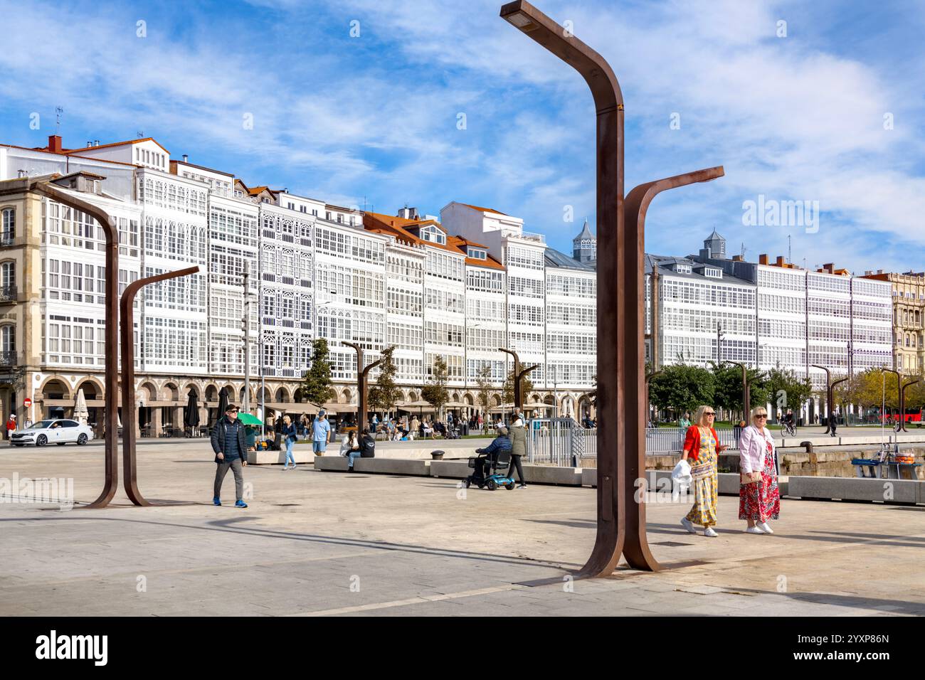 A Coruna, Spain, glass fronted buildings with balconies, Avenida da ...
