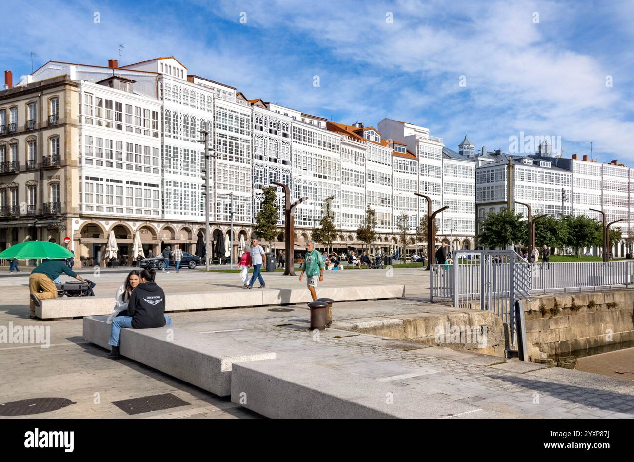 A Coruna, Spain, glass fronted buildings with balconies, Avenida da ...