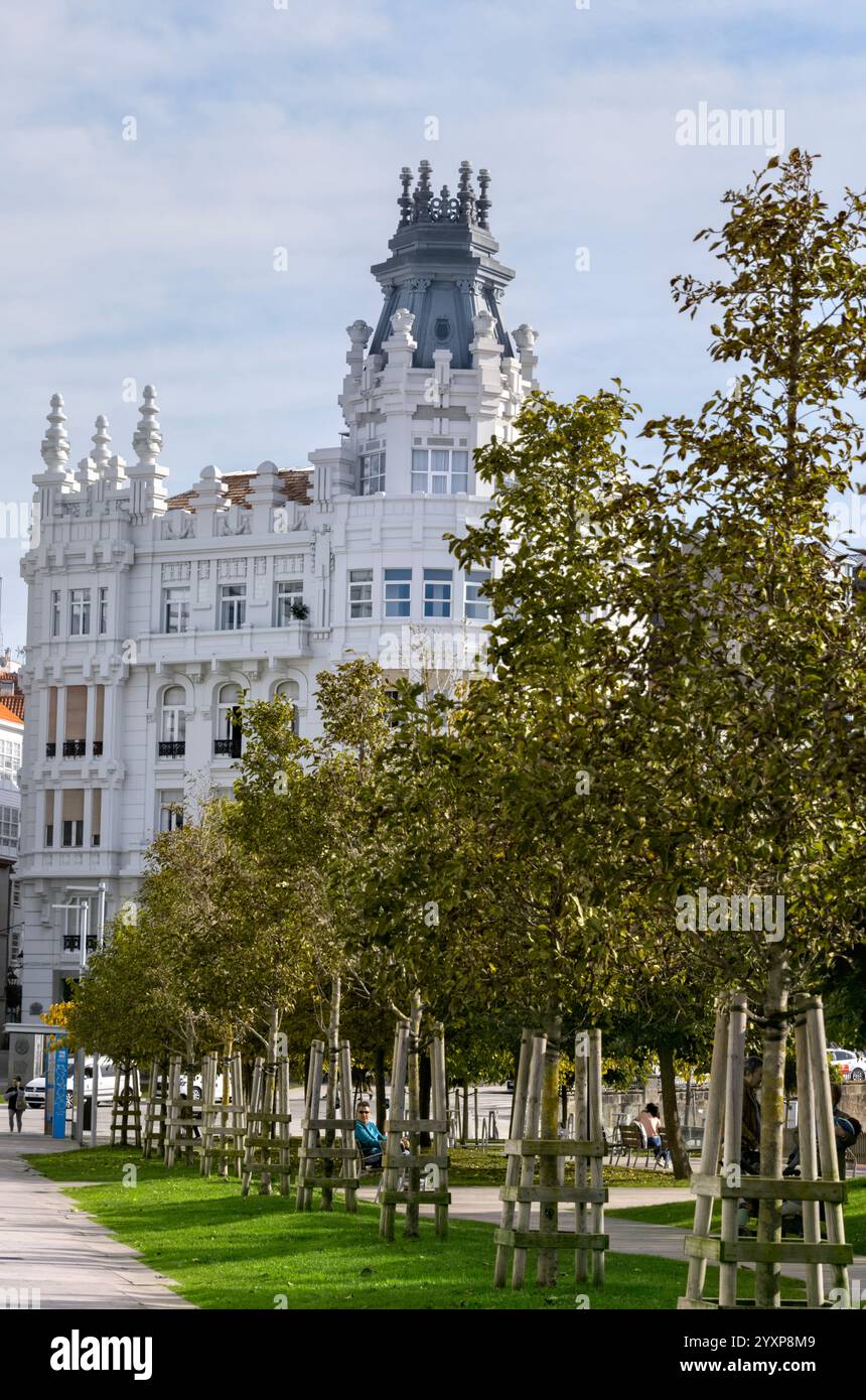 A Coruna, Spain, glass fronted buildings with balconies, Avenida da ...