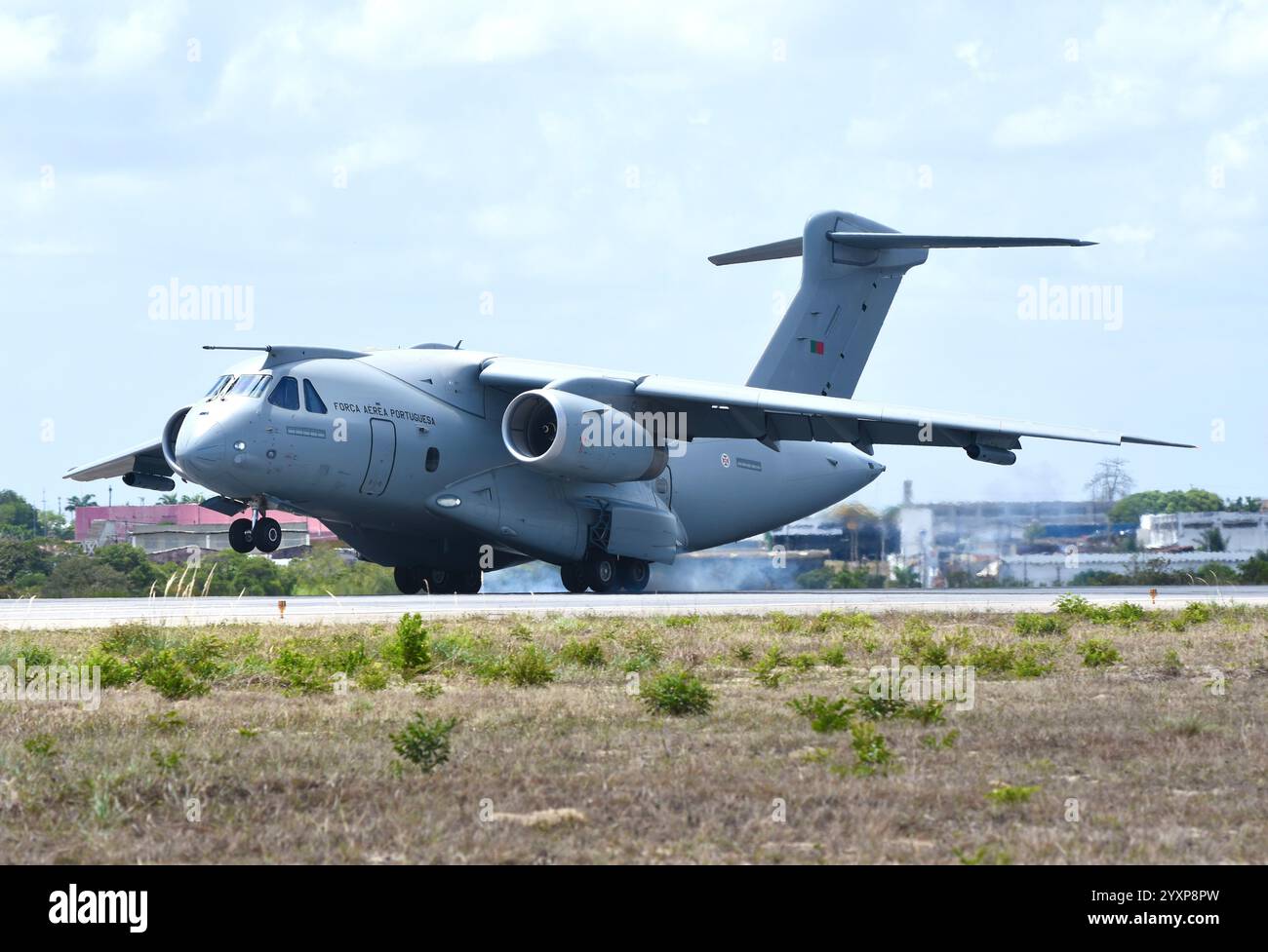 A KC-390 transport aircraft of the Portuguese Air Force landing on ...