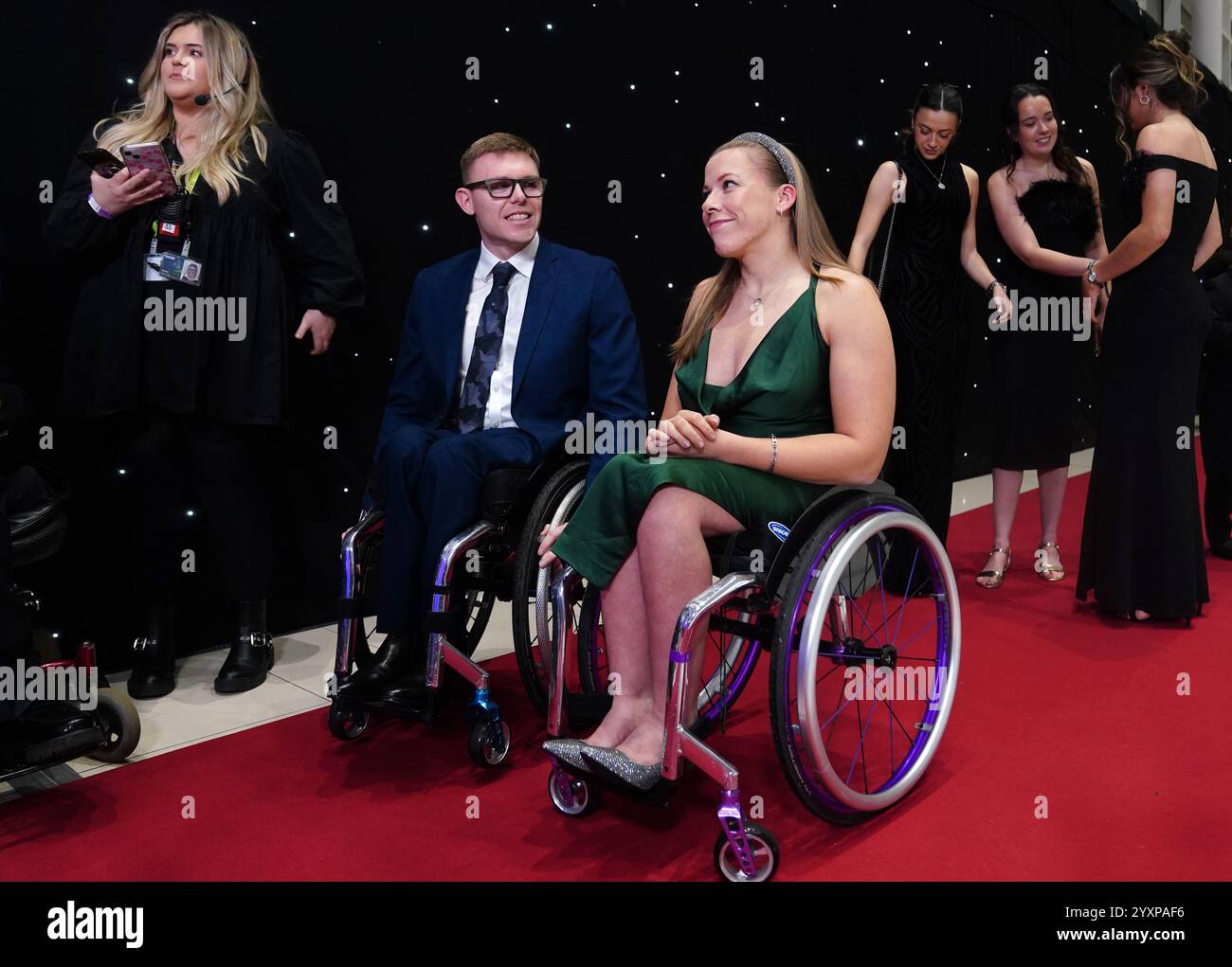 Nathan Maguire and Hannah Cockroft arriving for the 2024 BBC Sports ...