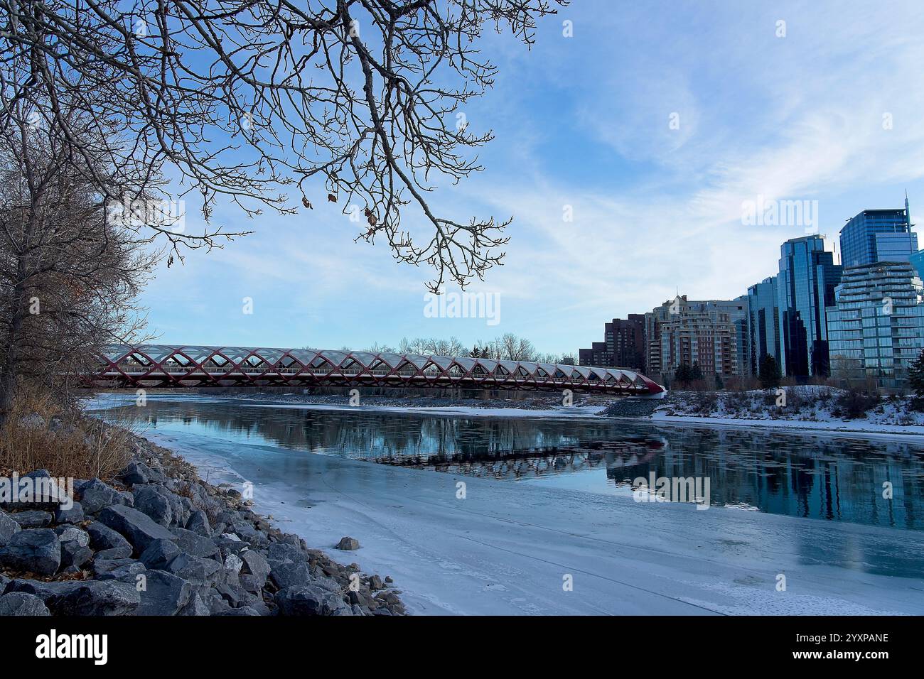 Peace Bridge by Santiago Calatrava over the Bow River to Downtown ...