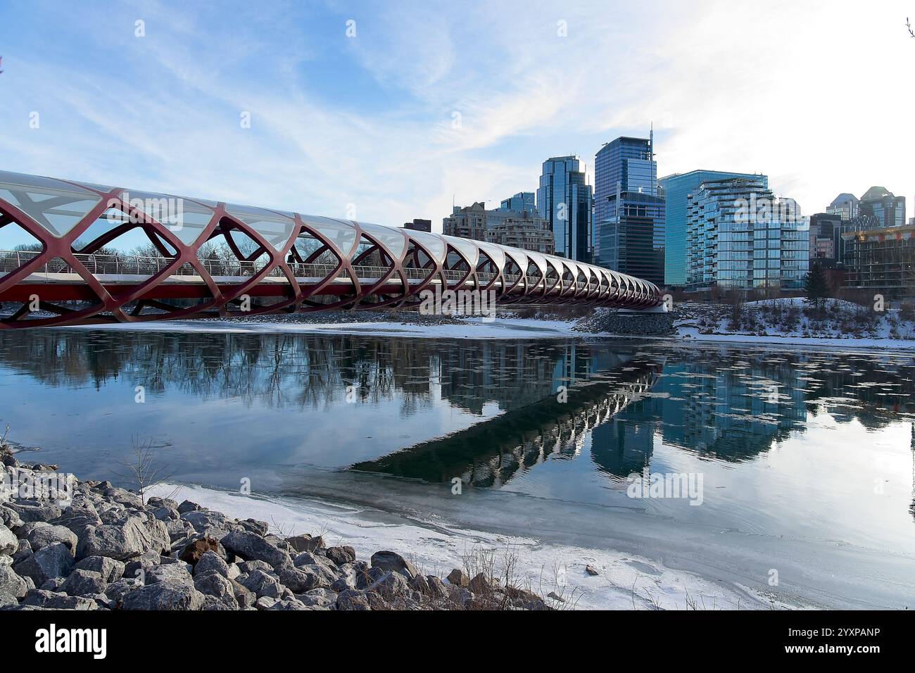 Peace Bridge by Santiago Calatrava over the Bow River to Downtown ...