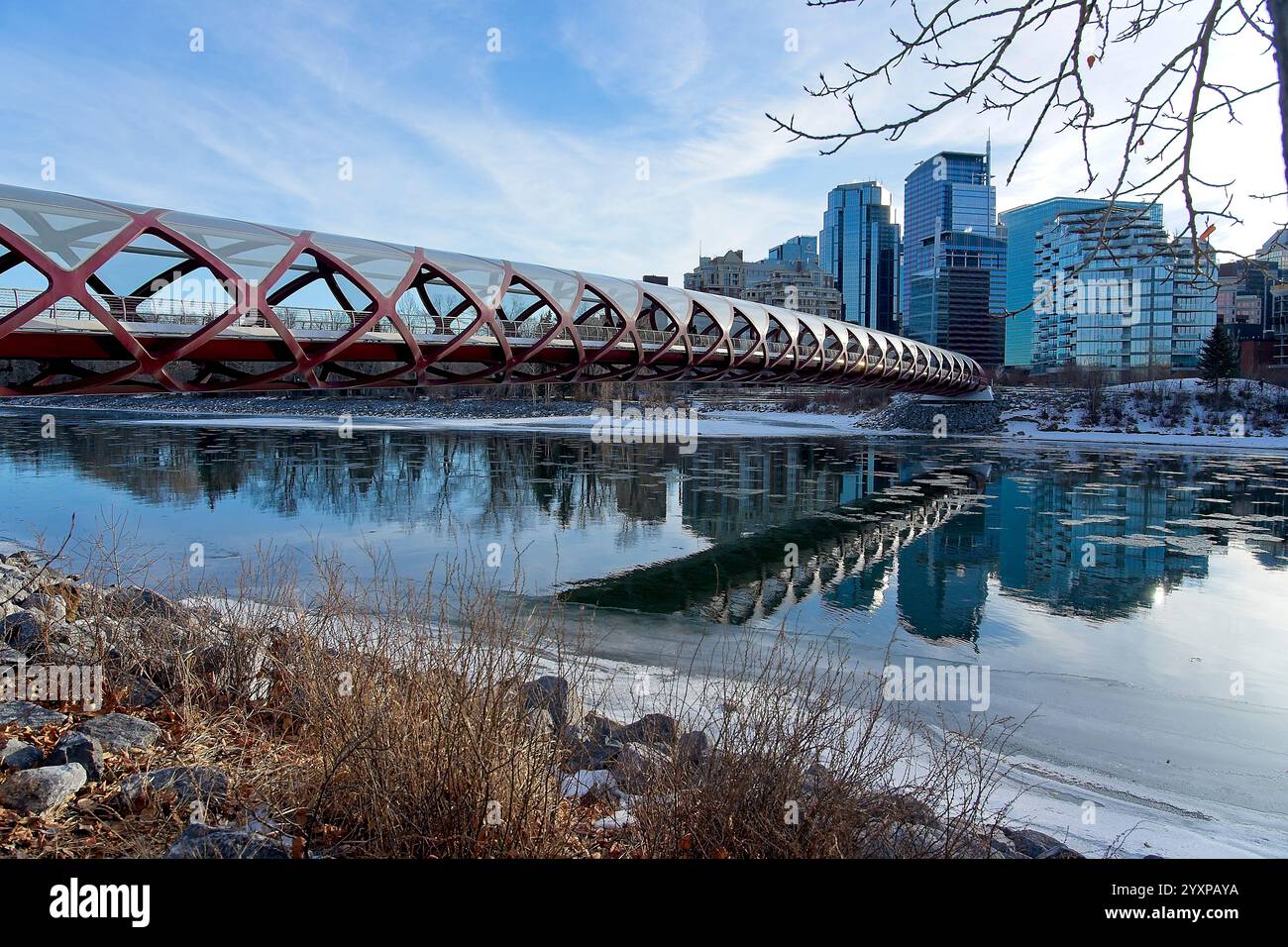 Peace Bridge by Santiago Calatrava over the Bow River to Downtown ...