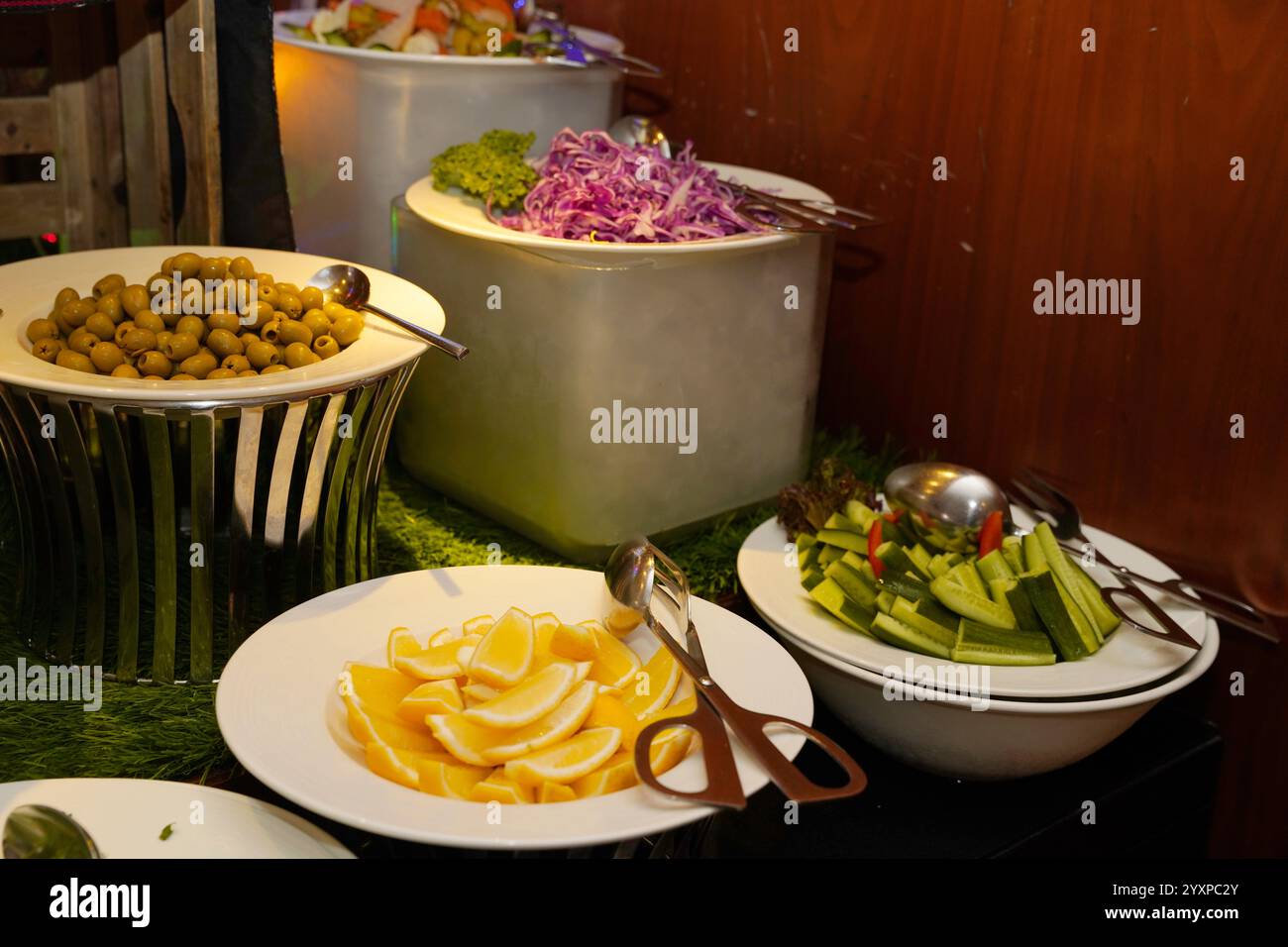 A vibrant display of fresh salads and fruits at a luxurious 5-star ...