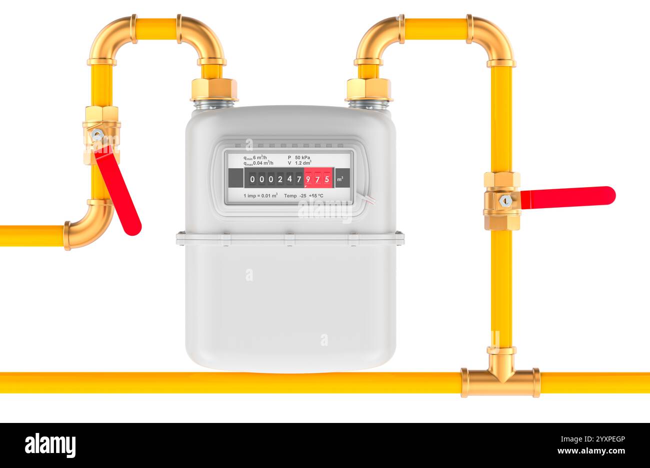 Natural gas meter with tubes. 3D rendering isolated on white background ...