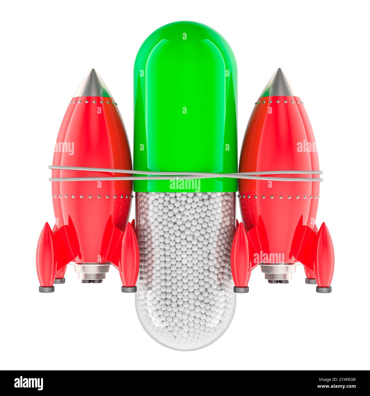 Fast pain relief and speed pill as rocket. 3D rendering isolated on ...