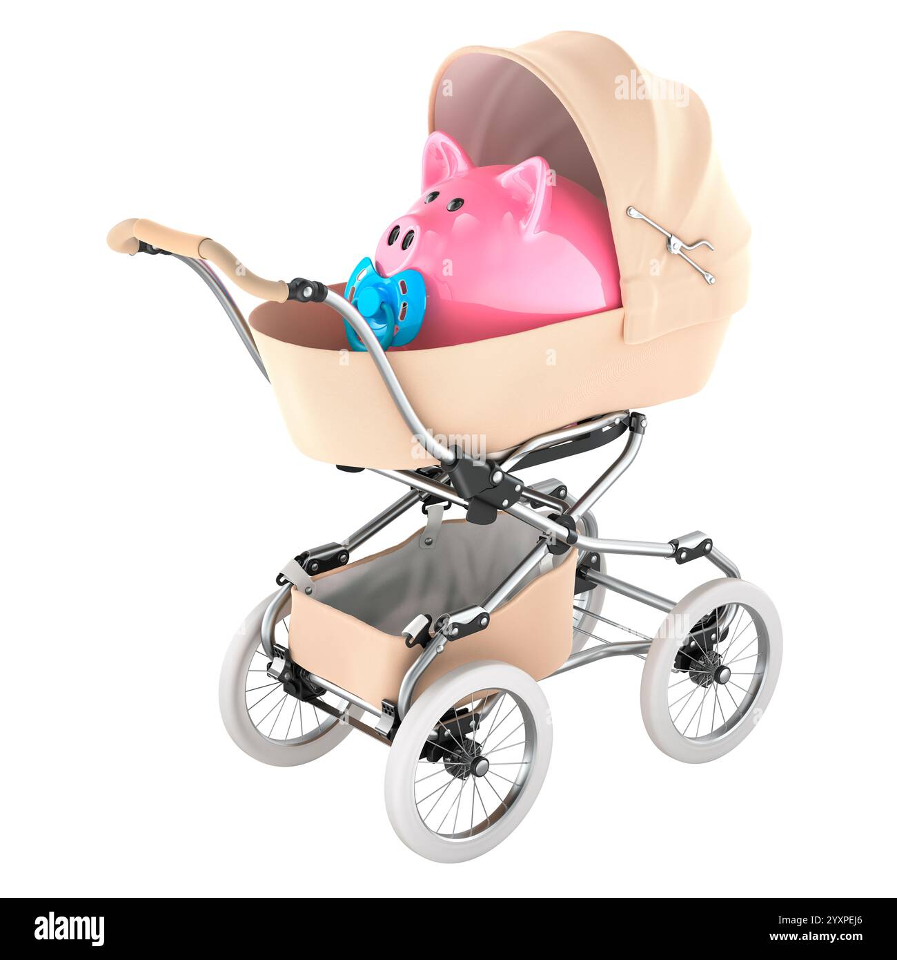 Piggy Bank with Pacifier in Baby Pram, 3D rendering isolated on white ...