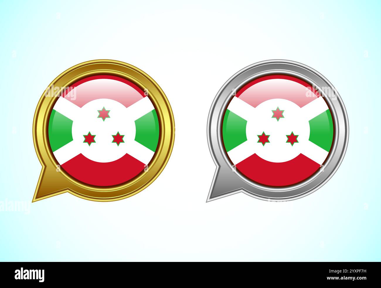 Burundi flag speech bubble. Speaking flag icon in gold and silver color ...