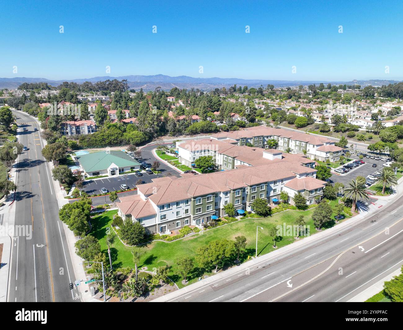 Aerial view of middle class community identical condominium apartment ...