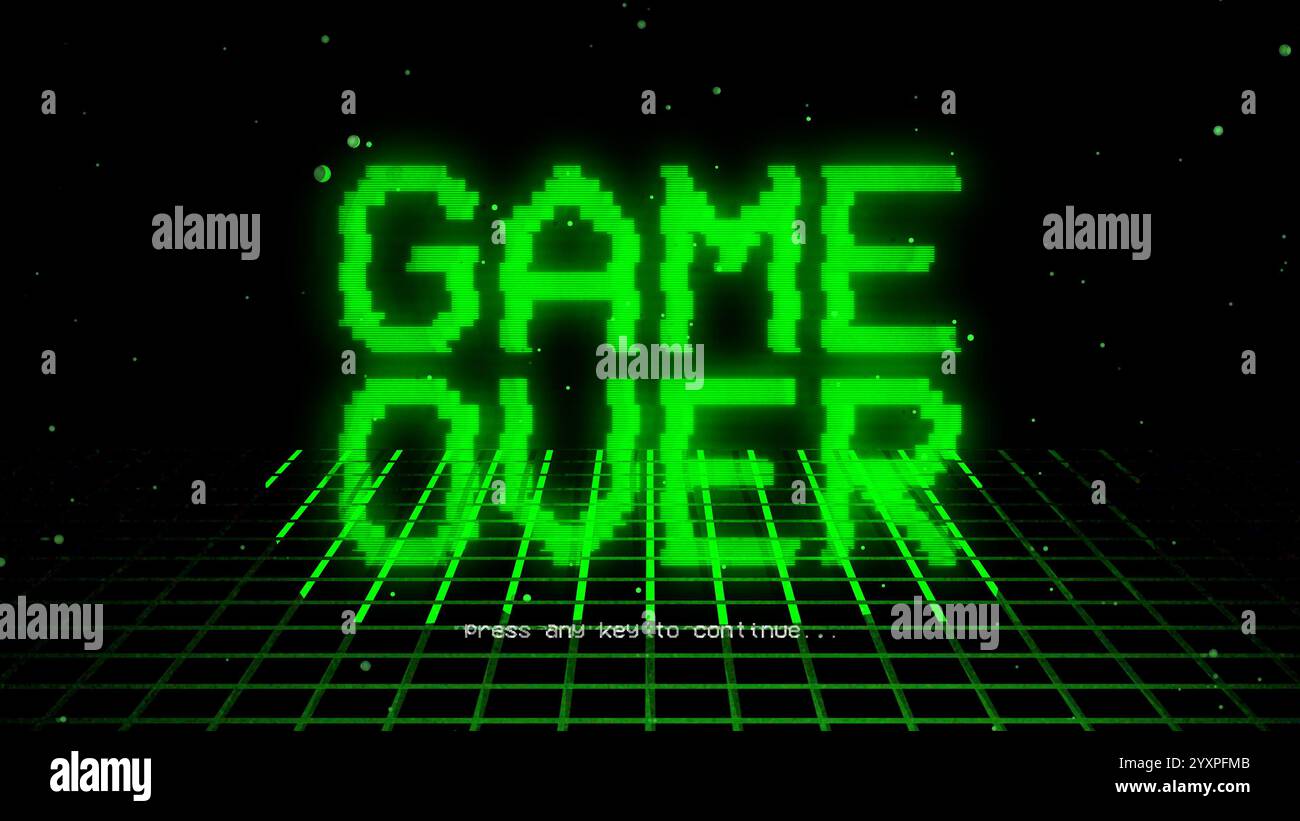 Game Over, vintage arcade game screen with glitch effect, computer ...