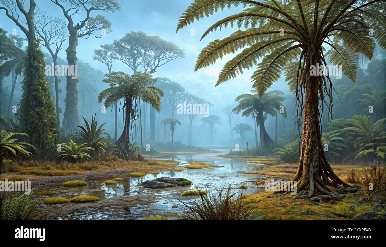 A realistic landscape from the Cretacous period Stock Photo - Alamy