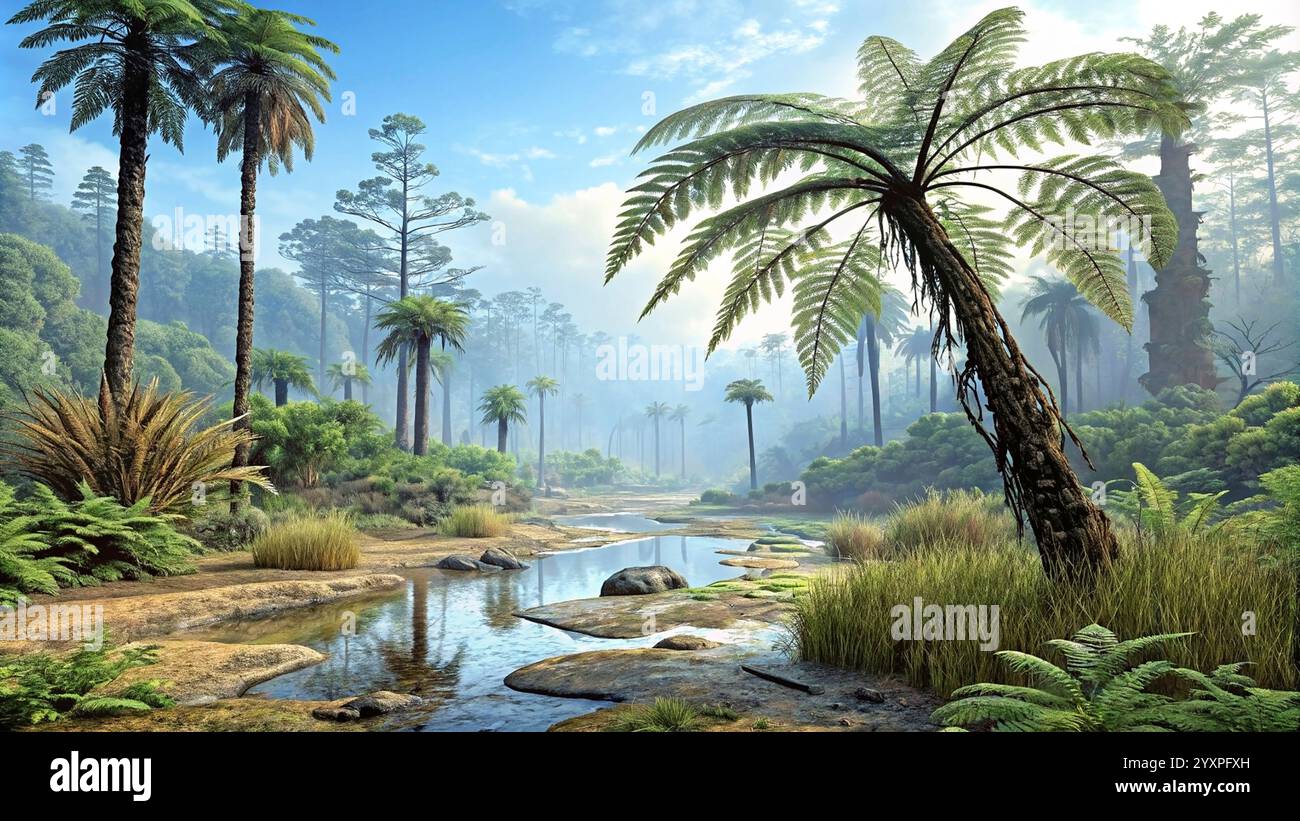 A realistic landscape from the Cretacous period Stock Photo - Alamy