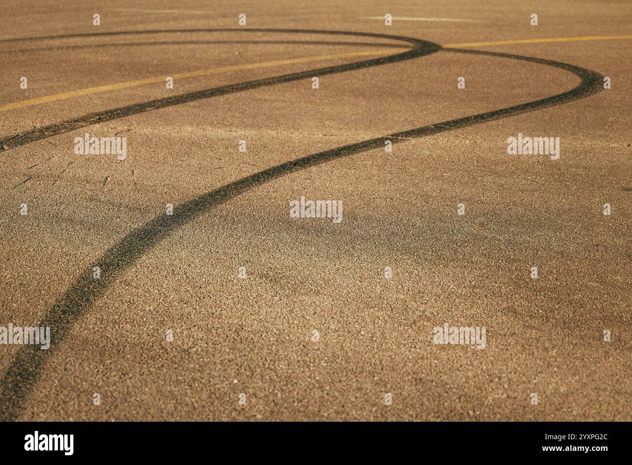 Bike skid marks, tire track tread burnout marking on asphalt road ...