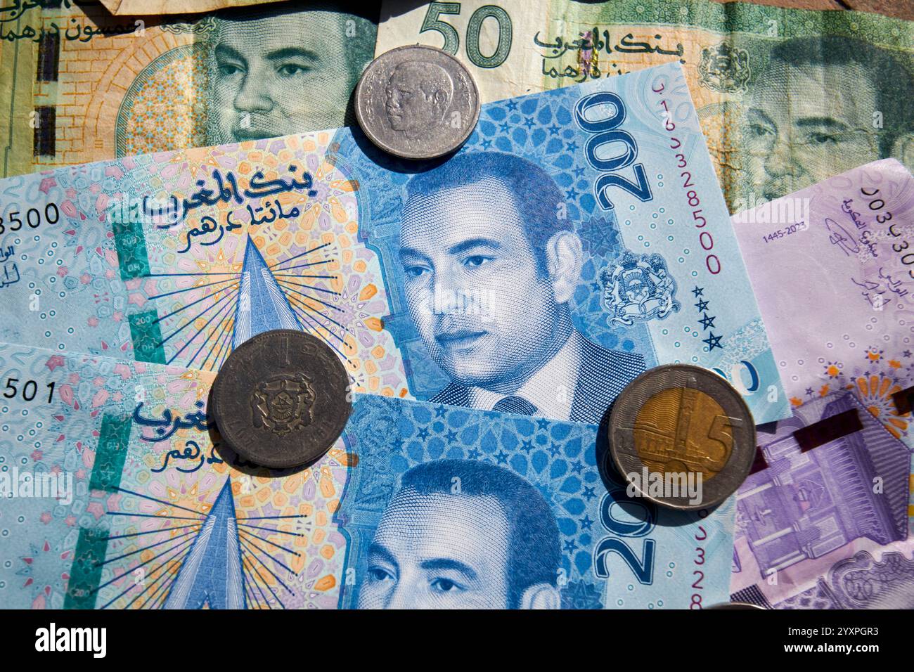 Moroccan Dirham Currency Notes And Coins Marrakesh Morocco Stock Photo