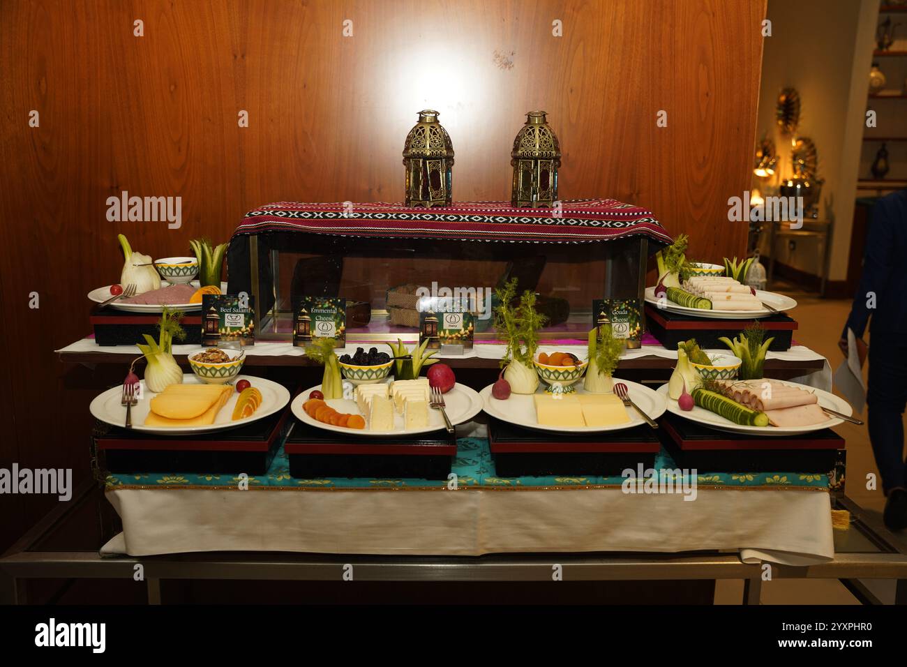 A beautifully arranged 5-star hotel buffet featuring traditional Iftar ...