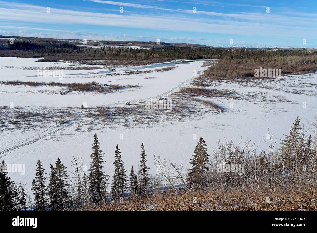 Elbow river flowing into Glenmore Reservoir in Calgary Canada Stock ...