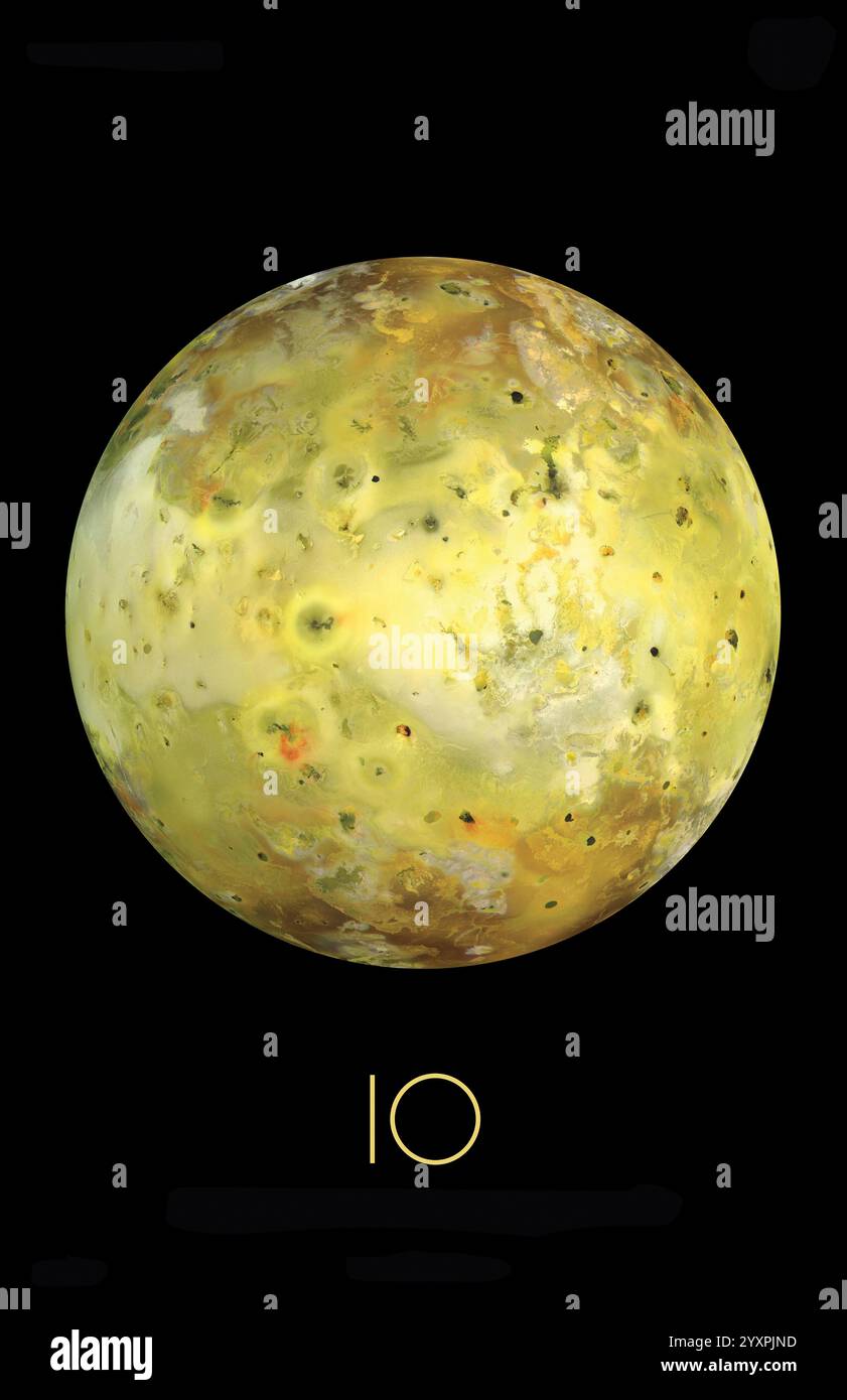 Solar system poster of Io, a moon of Jupiter Stock Photo - Alamy