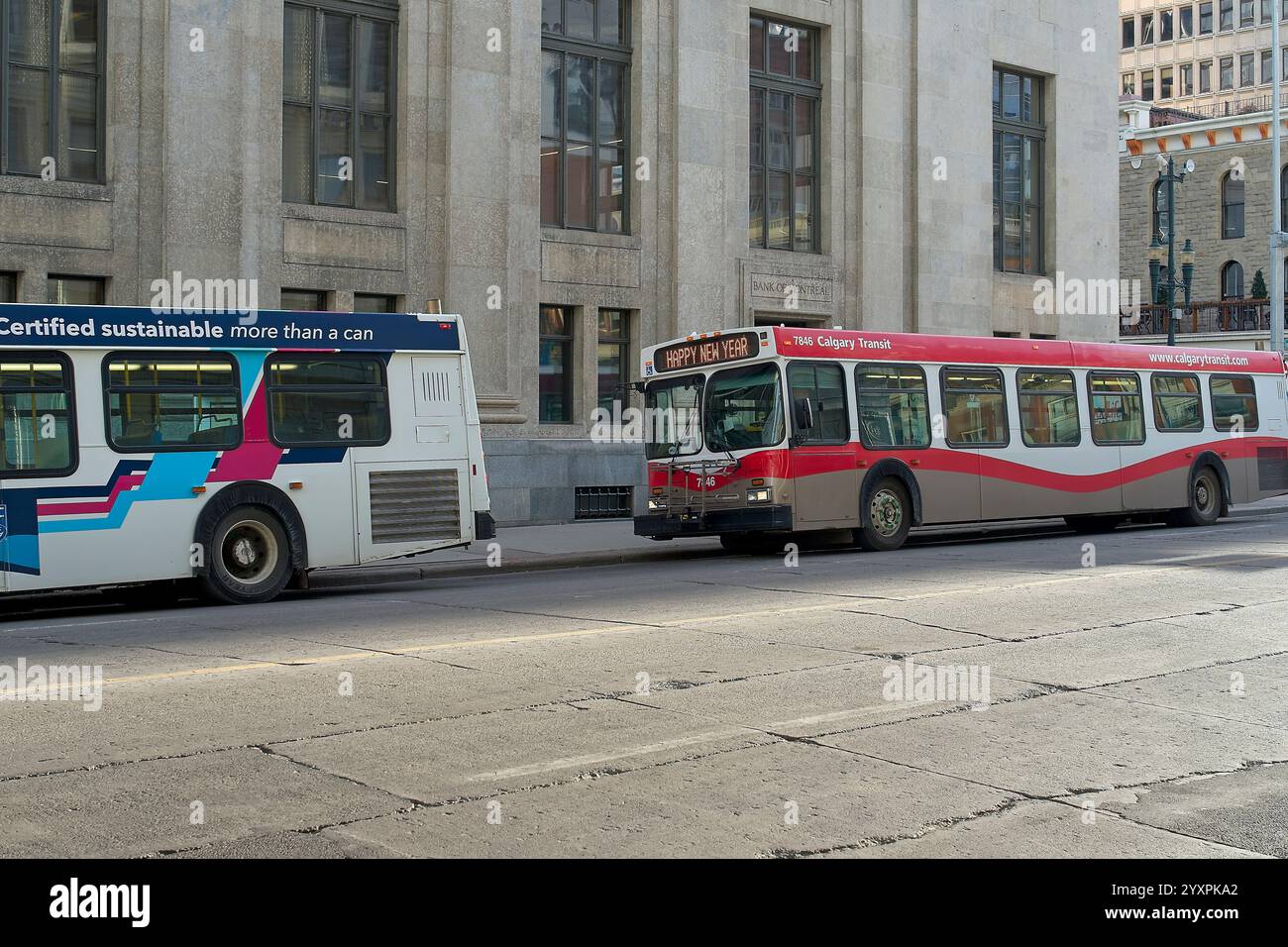 Calgary Canada - 29 December 2023 - City bus with Happy New Year sign ...
