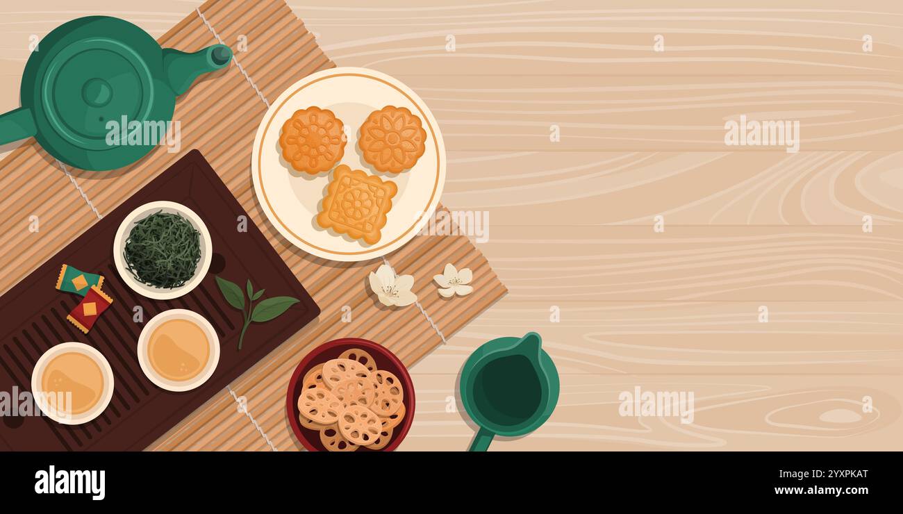 Healthy Chinese green tea, tea set and traditional sweets, healthy ...