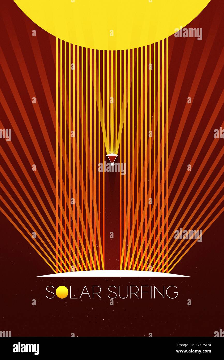 Space poster depicting solar surfing Stock Photo - Alamy