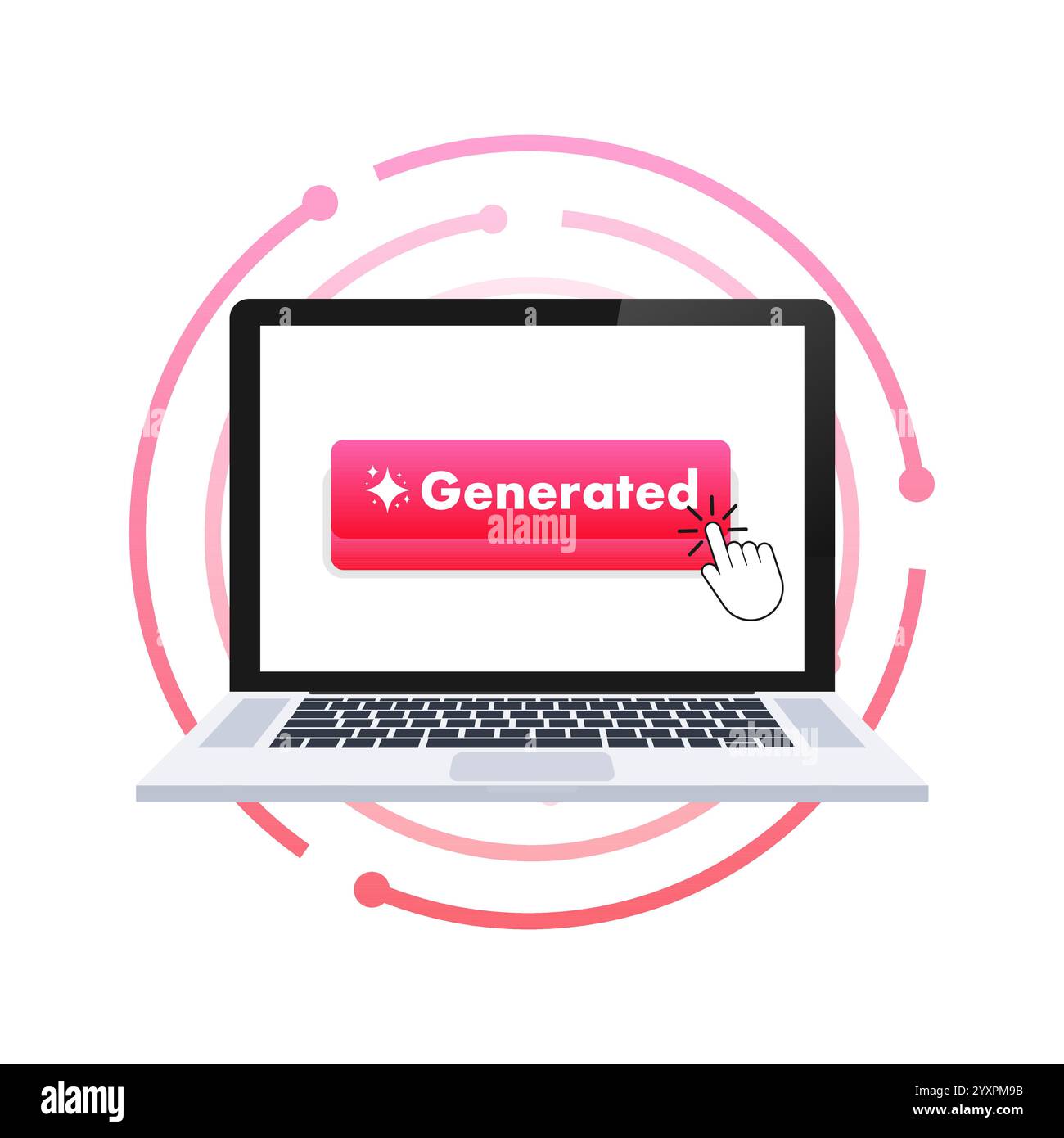 Cursor clicking generated button on laptop screen with modern pink ...