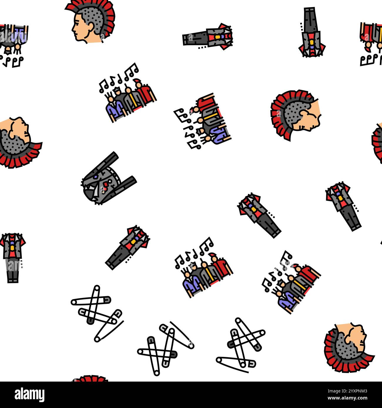 punk retro element hand art seamless pattern vector Stock Vector Image ...