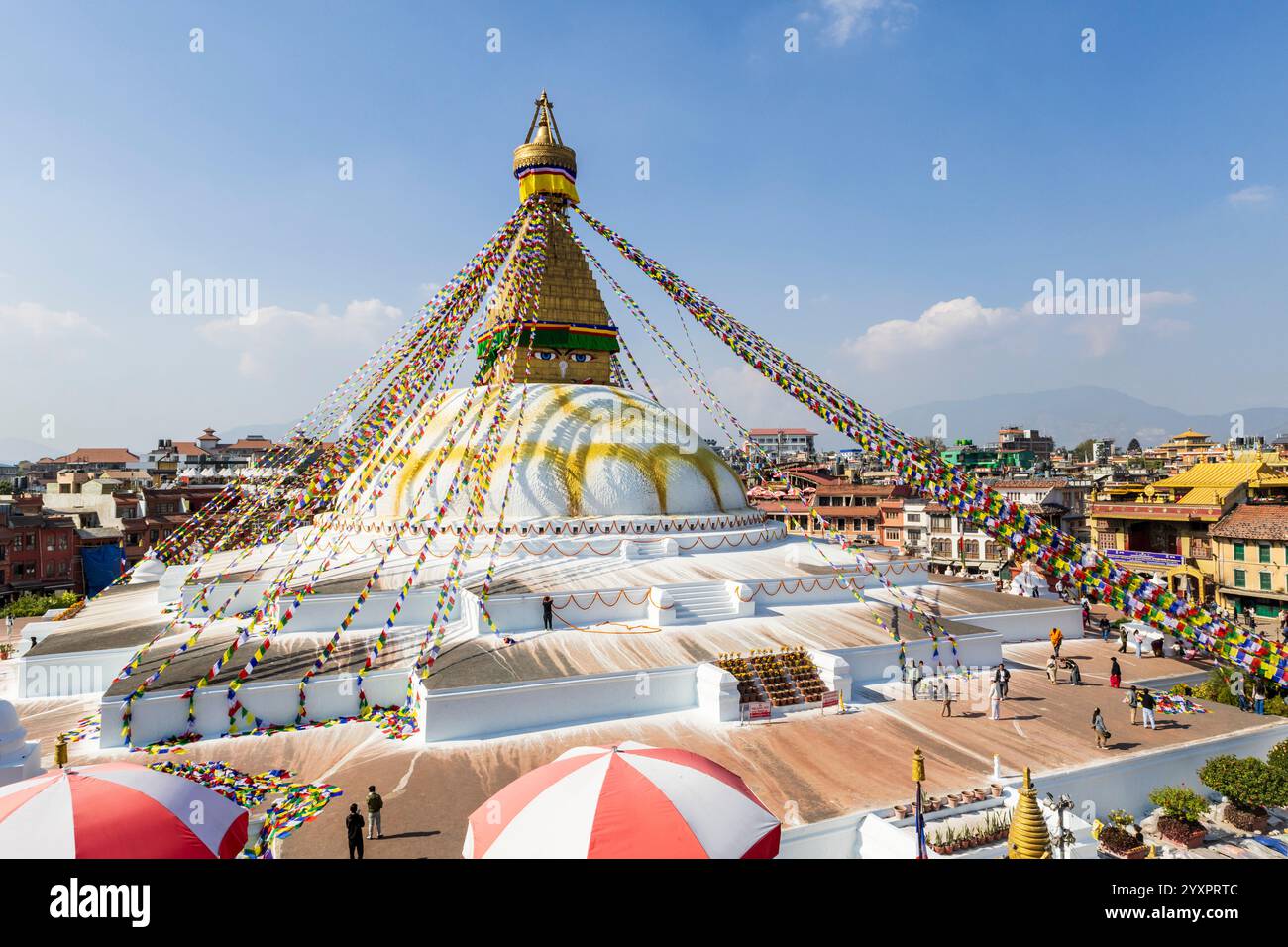 Boudha or Bodnath Stupa, Boudhanath, Boudanath, with many colourful ...