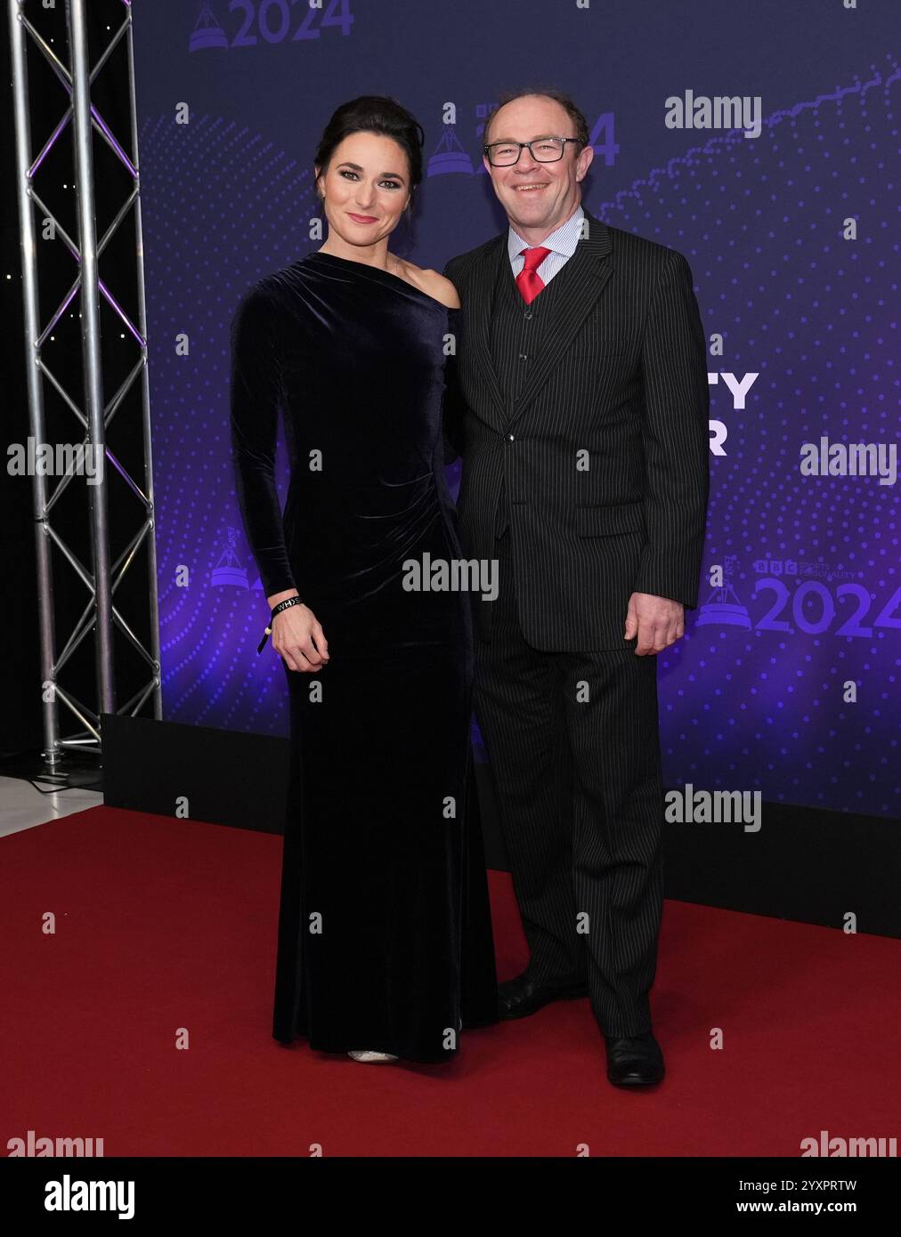 Dame Sarah Storey and Barney Storey arriving for the 2024 BBC Sports ...