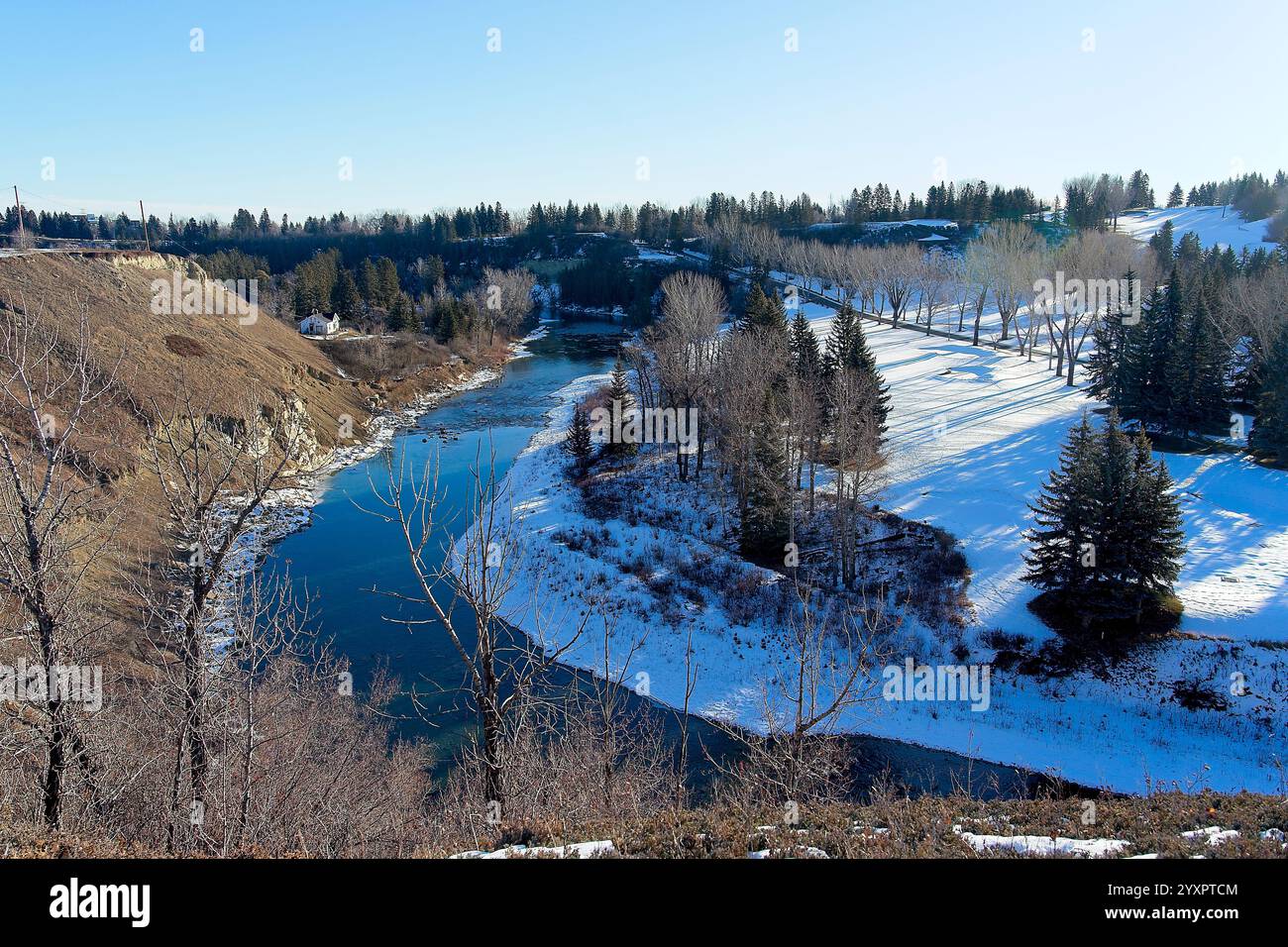 Elbow river flowing through down Calgary on winter day Stock Photo - Alamy