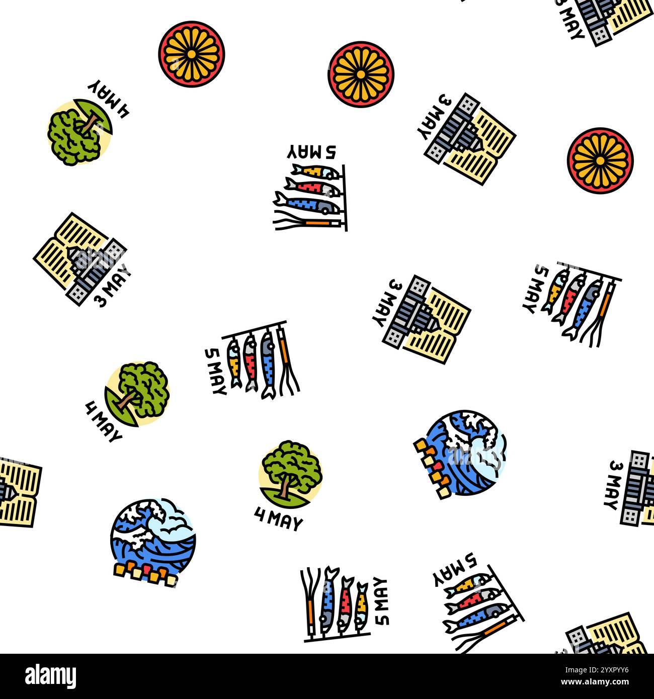 japanese holidays national asia vector seamless pattern thin line ...