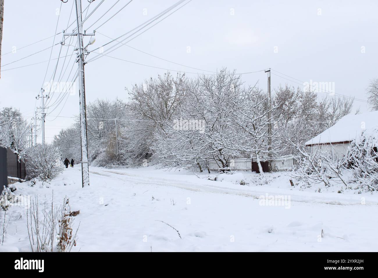The first snow in the Ukrainian village Stock Photo - Alamy