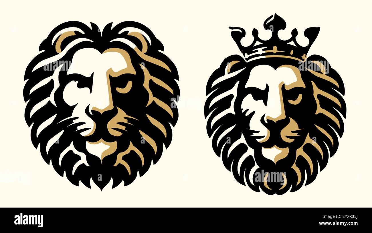 Lion king with crown emblem. Royal predator animal logo symbol. Vector ...