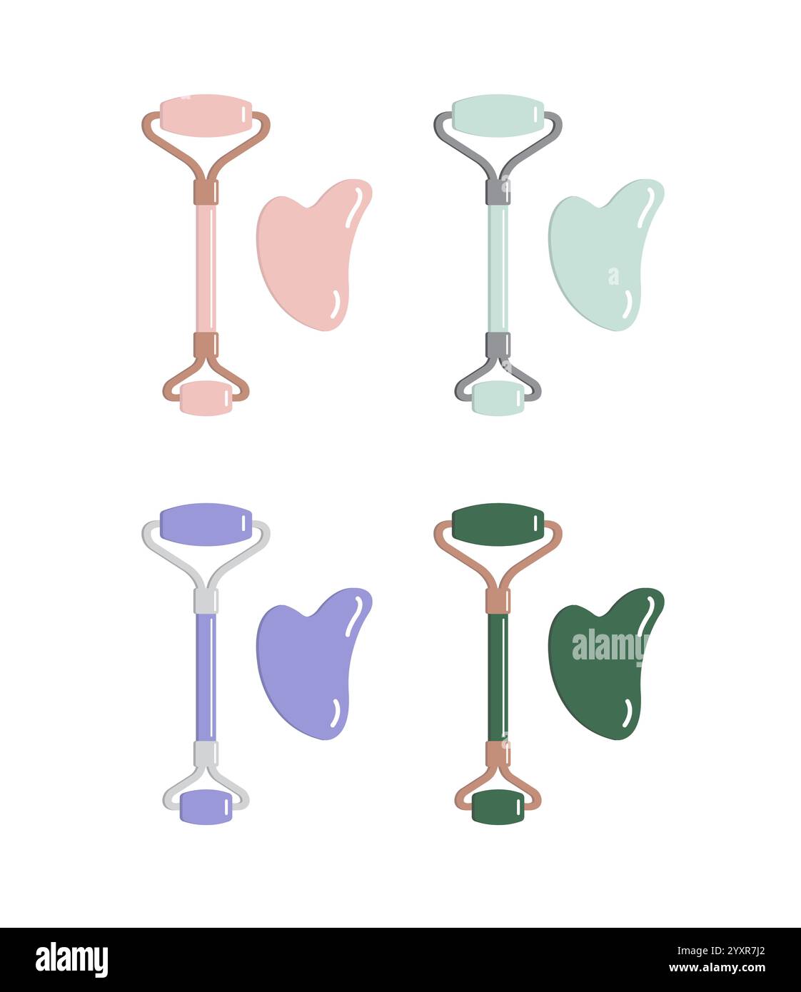 Vector set bundle of different color flat cartoon stone massage roller ...